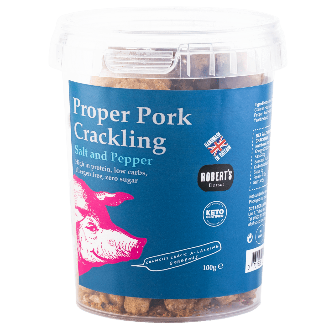 Proper Pork Crackling 100g Pot - Robets Dorset - Free Delivery- Keto ...